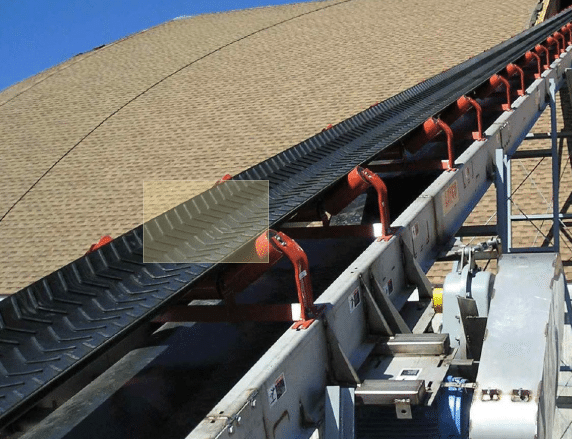 Chevron conveyor belt (profiled belt) for high angles transport